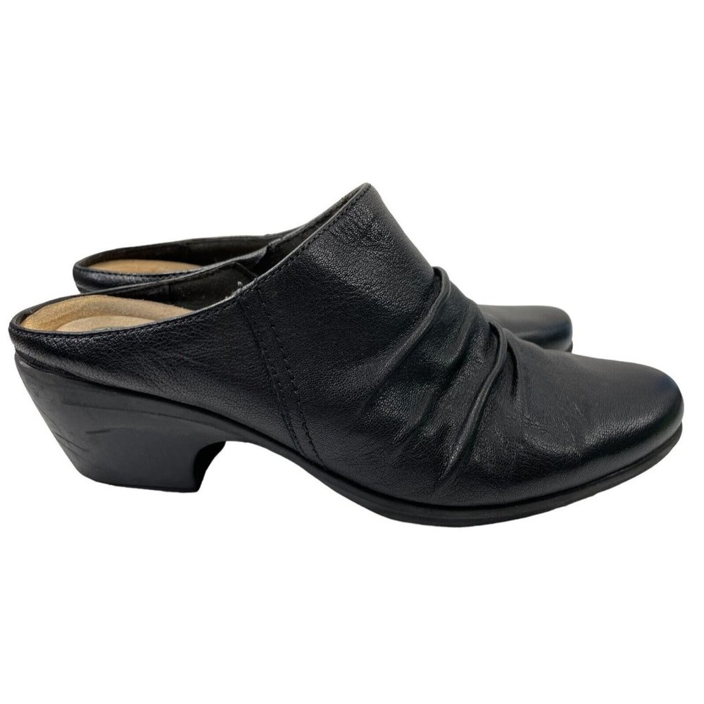 Clarks Women's Emily Charm Black Leather Heeled Mules… - Gem